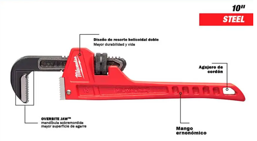 Llave Stilson Mordaza 1 -1/2 Milwaukee 48-22-7110 10 Pulgadas ...