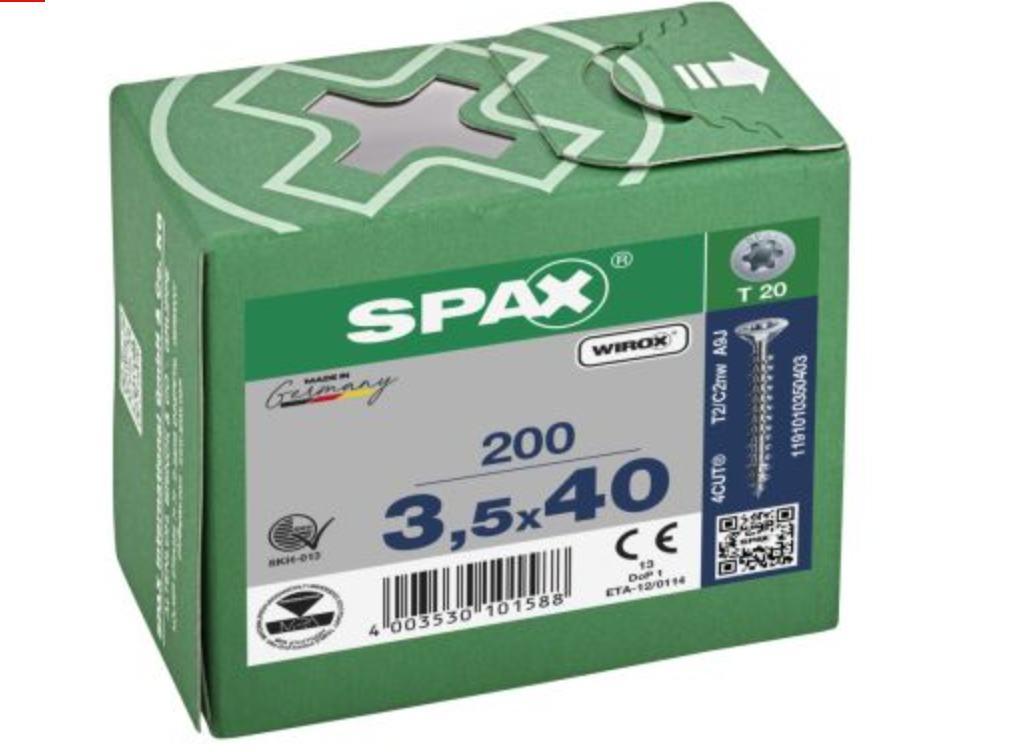 Spax para madera torx 3.5 x 40 mm,T20 – HerramientaElectrica.Mx