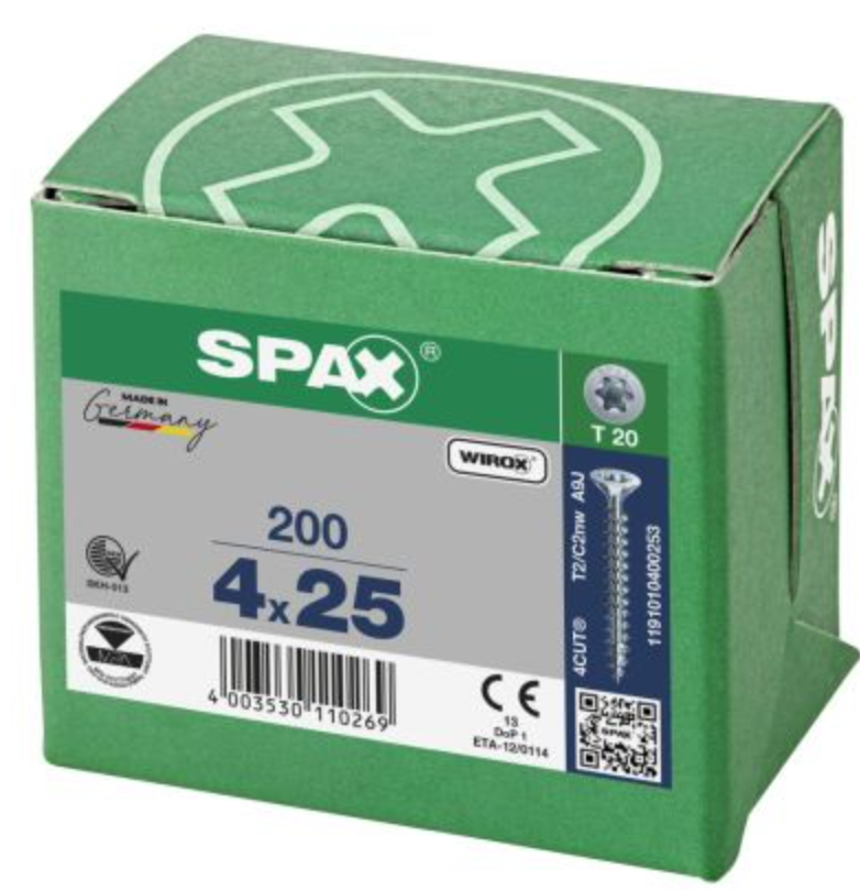 Spax para madera torx 4 x 25 mm T20 – HerramientaElectrica.Mx