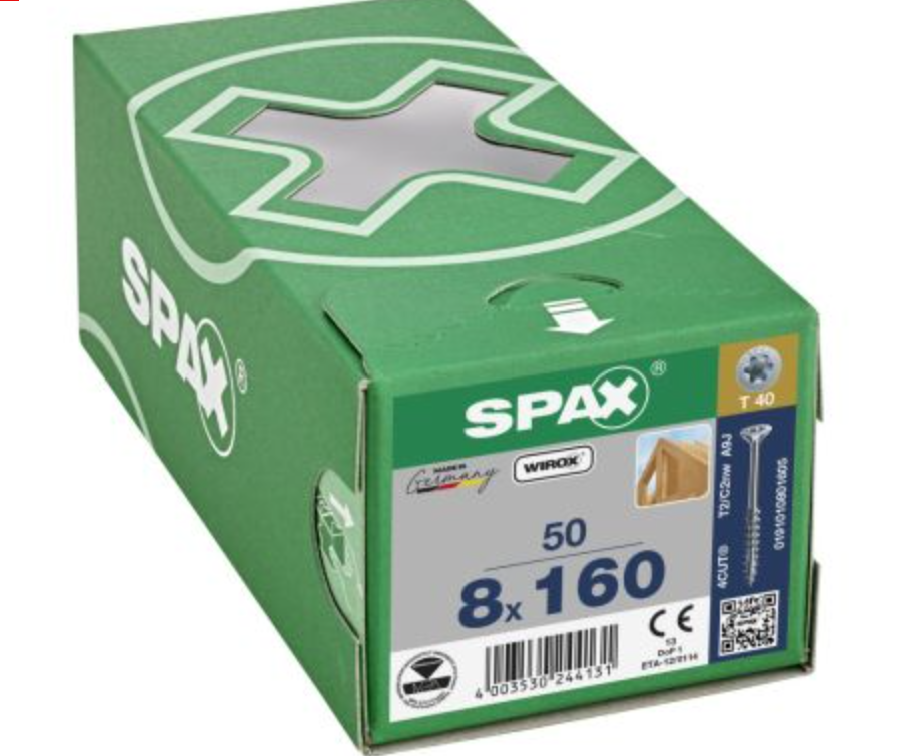 Spax para vigas wirox 8 x 160 mm. T40 – HerramientaElectrica.Mx