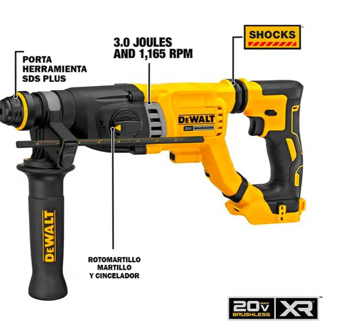 Rotomartillo SDS PLUS 1-1/8'' Mango en D sin Carbones DEWALT DCH263B ...