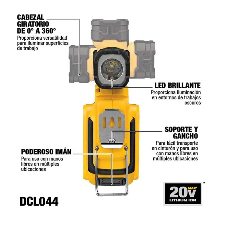 Lámpara Led de trabajo 20V dewalt DCL044 – HerramientaElectrica.Mx